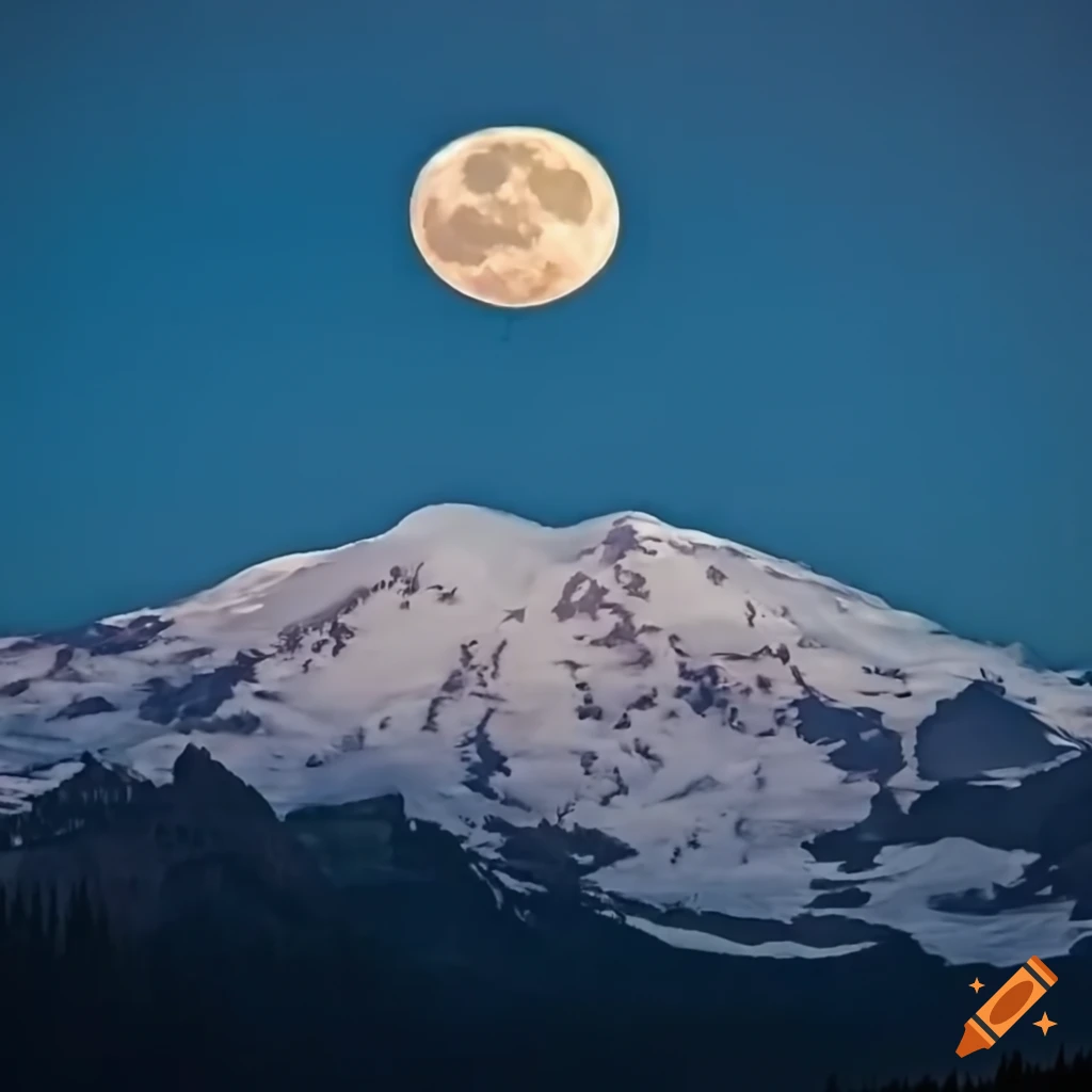 Mount rainier with full moon