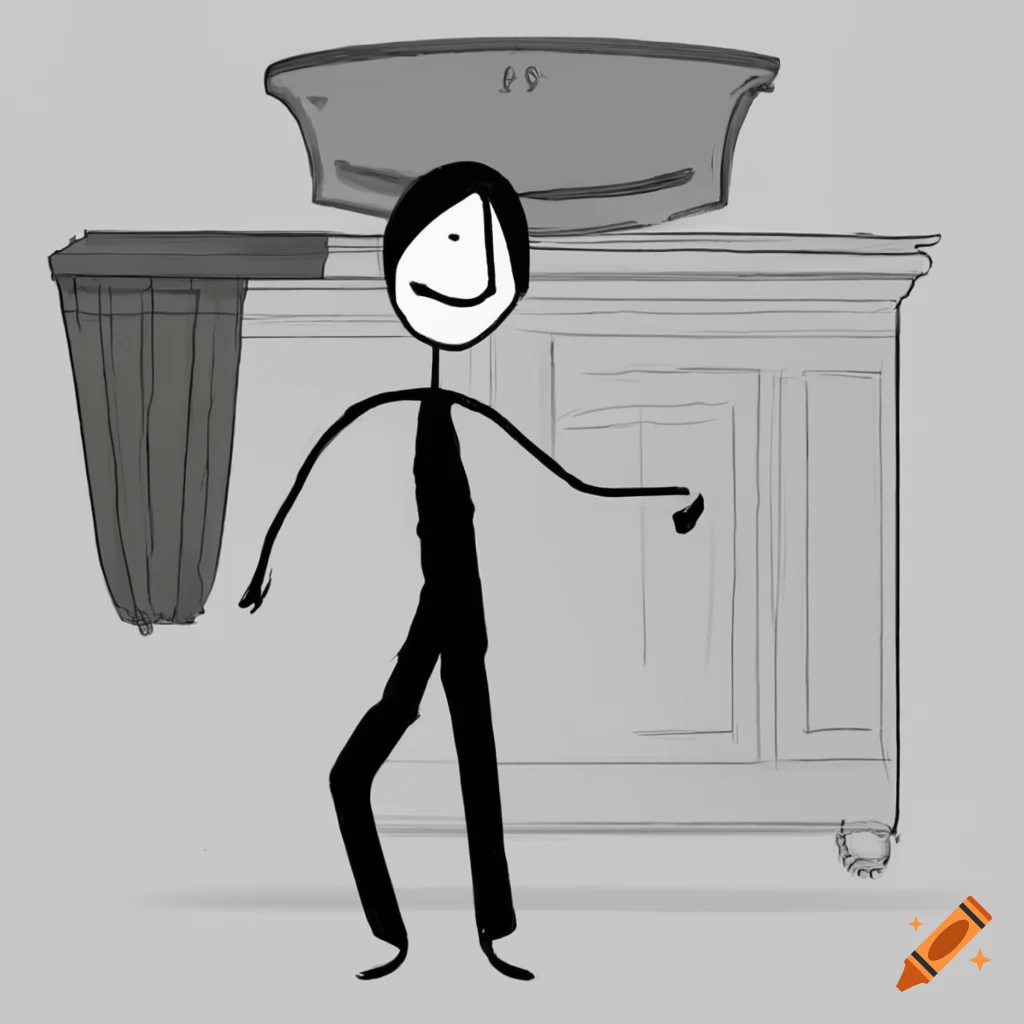 Stick figure of Sebastian Michaelis taking a bath with a soap on Craiyon