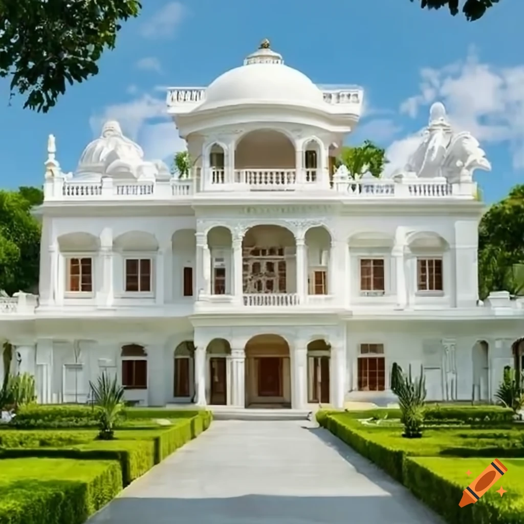 Mahal white house mediterranean architectural style full frontal elevation