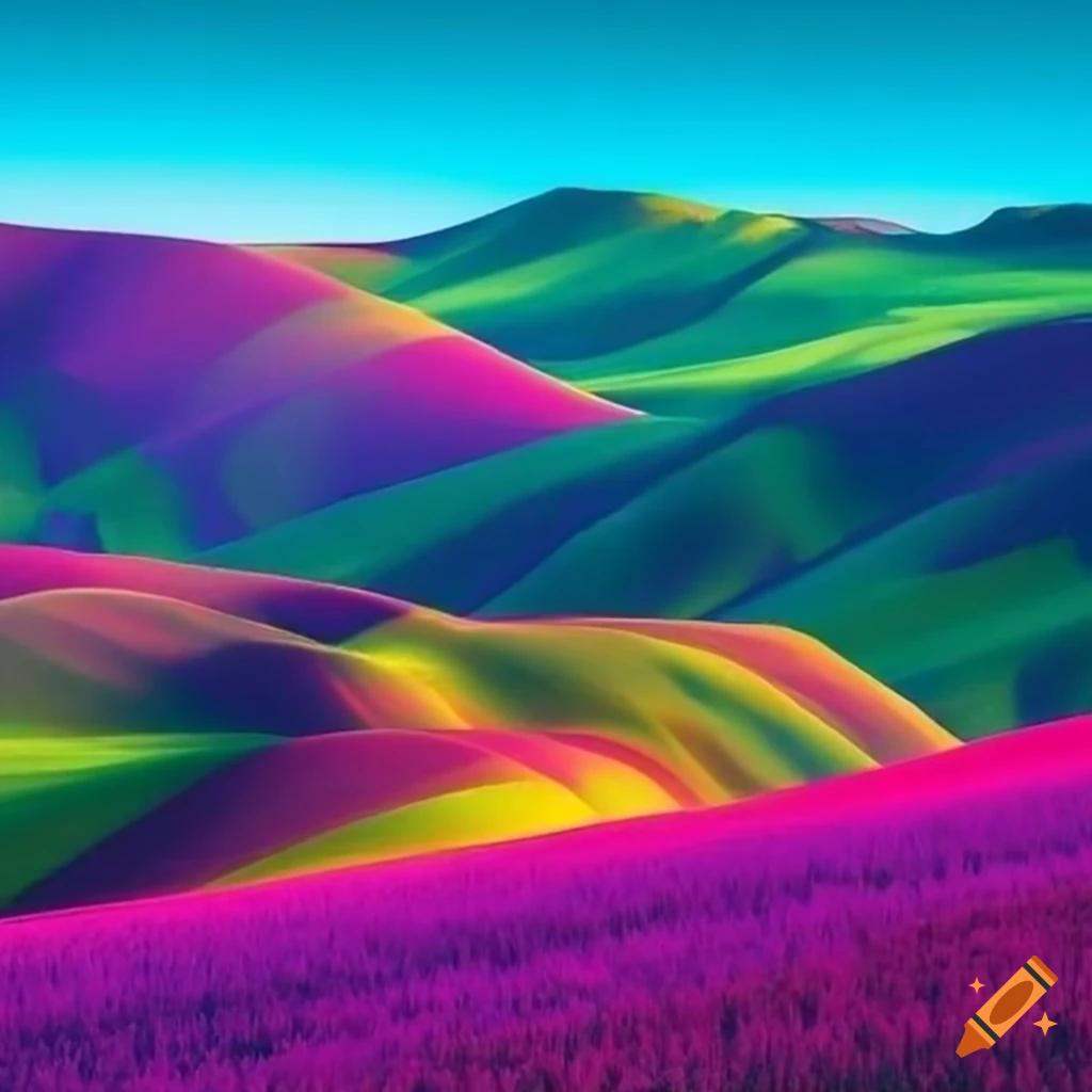 A stunning landscape with vibrant colors and rolling hills