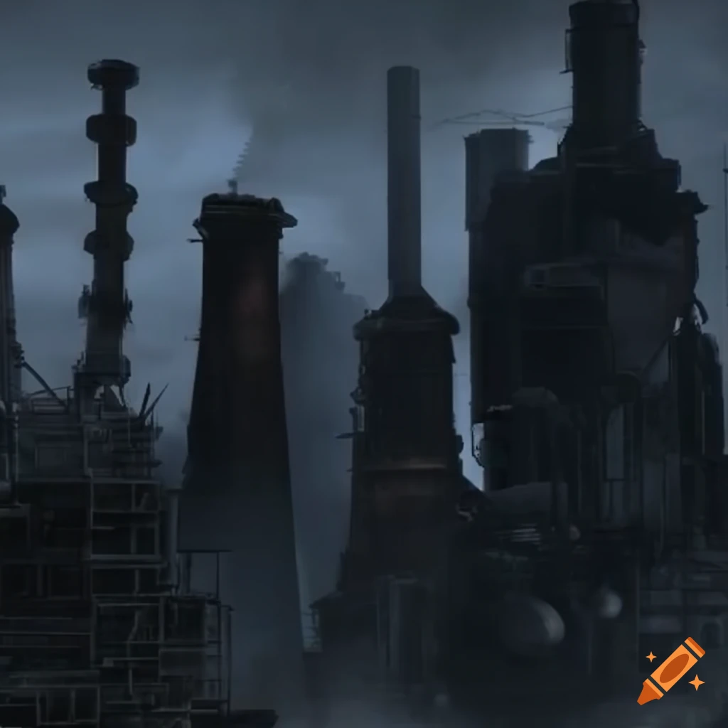 Grimdark, dystopian, sci-fi, industrial refinery