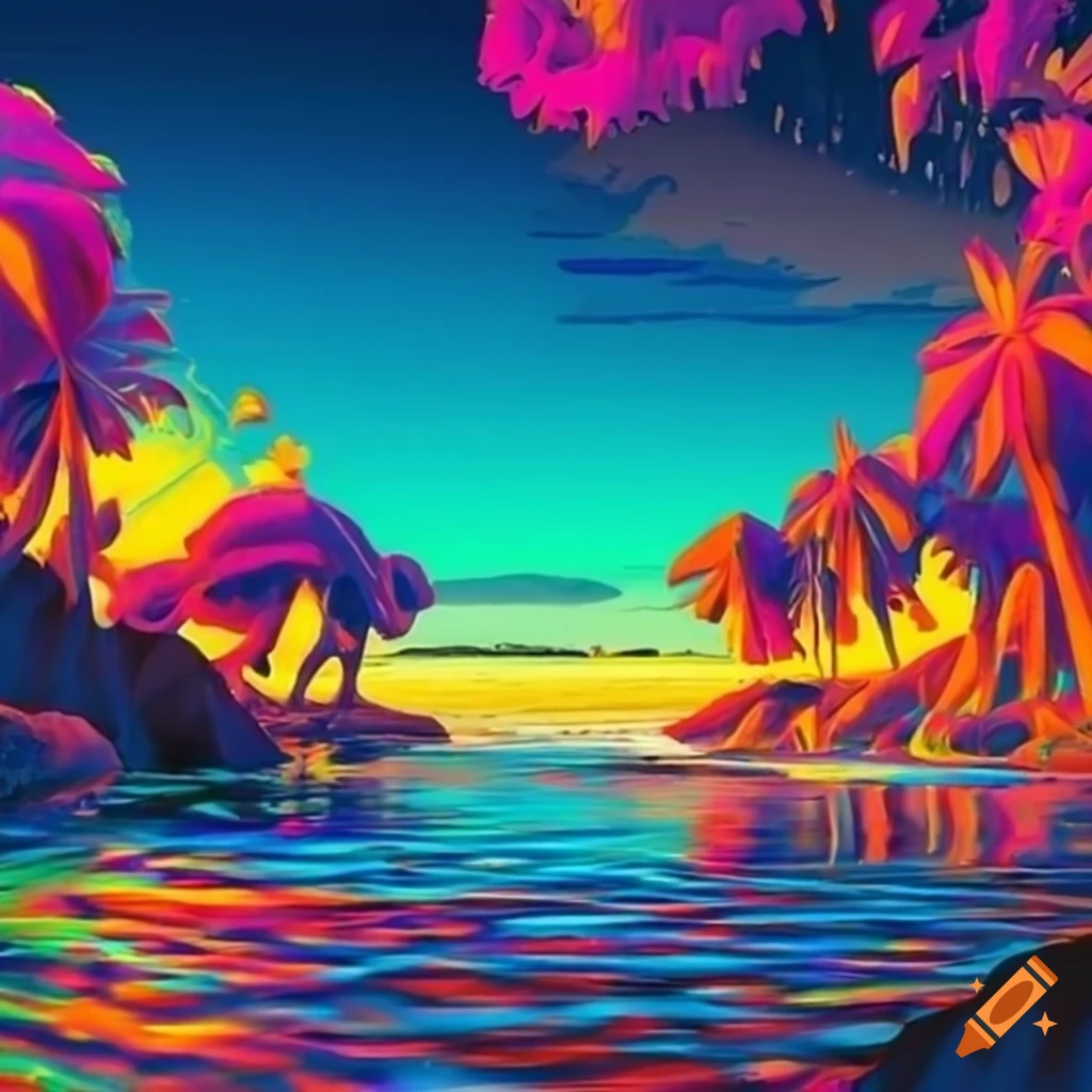 Psychedelic landscape beachfront on Craiyon
