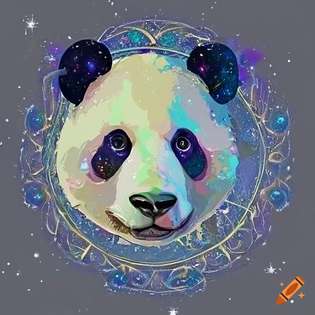 Artistic portrait of a panda with galaxy eyes, clip art, head only, in ...