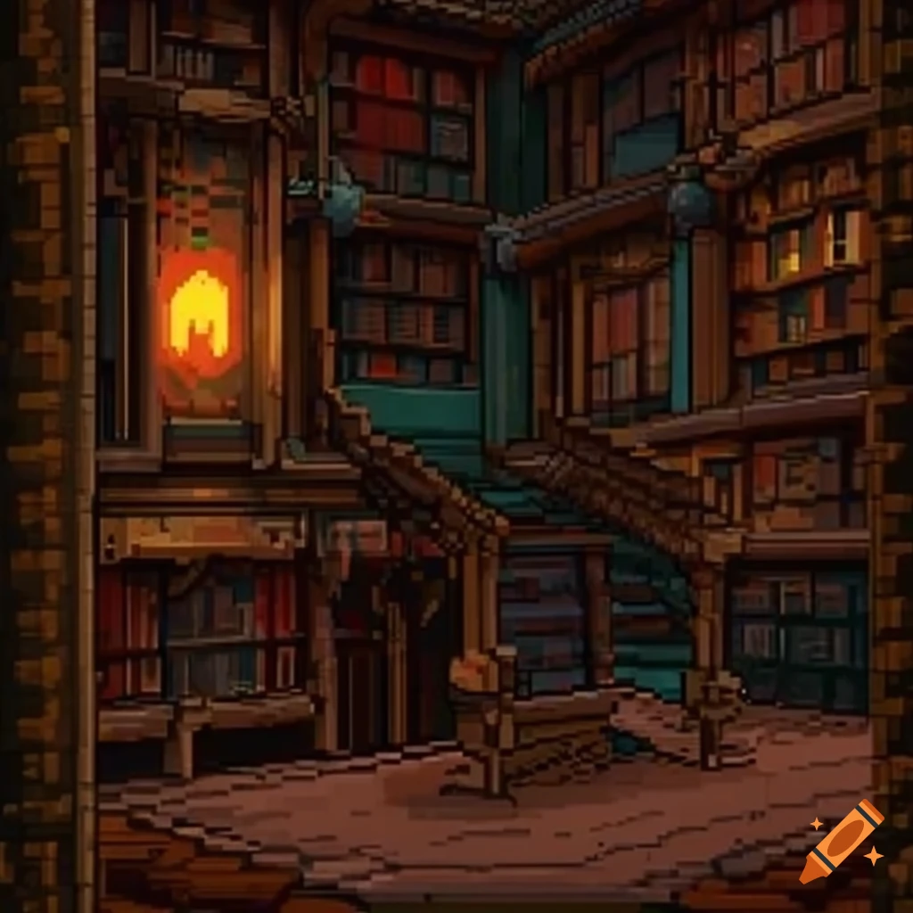 Pixel style fantasy library