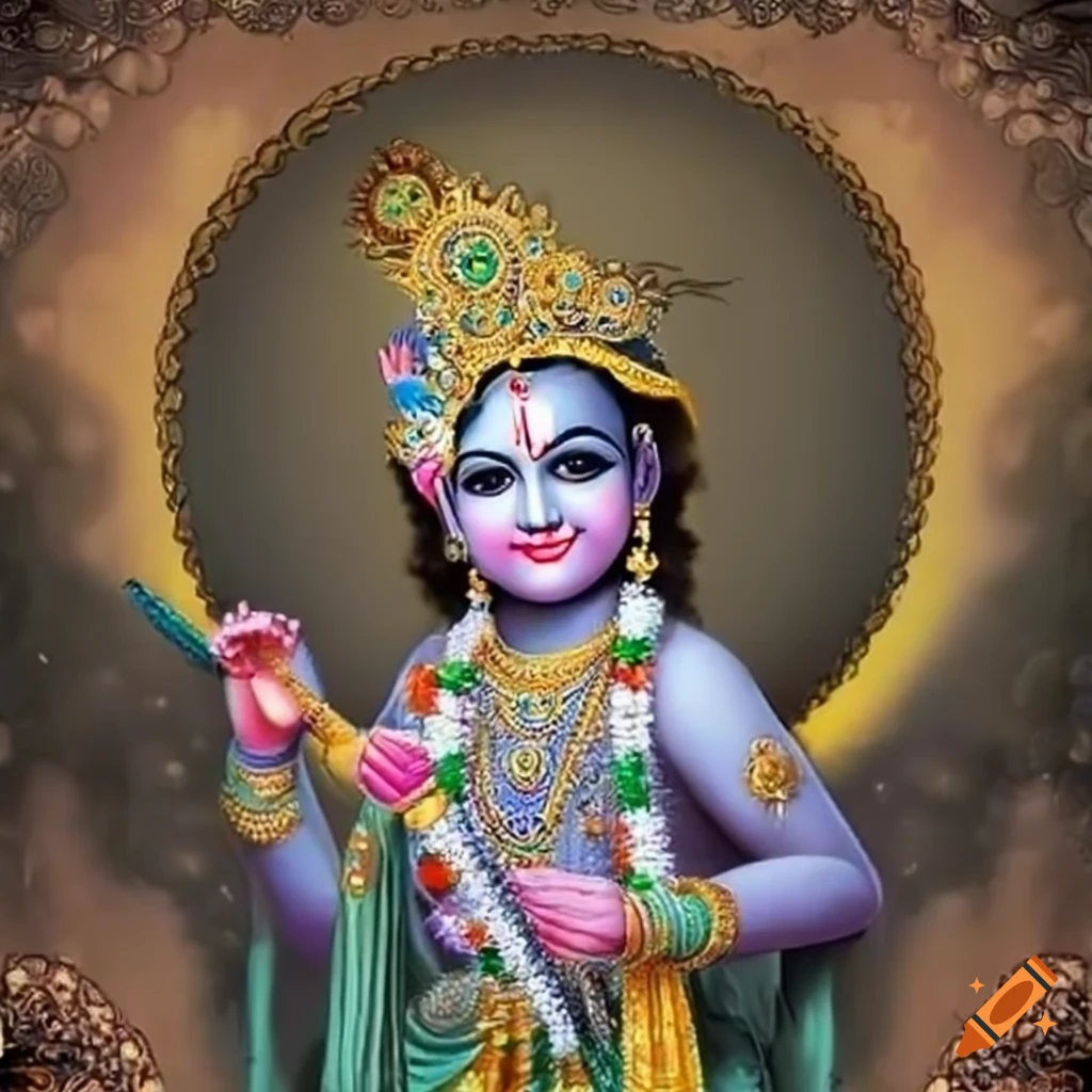Lord krishna dancing in a heavenly place on Craiyon
