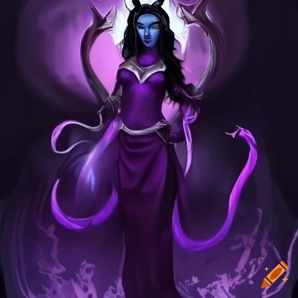Beautiful Female purple tiefling warlock with black hair full body with ...