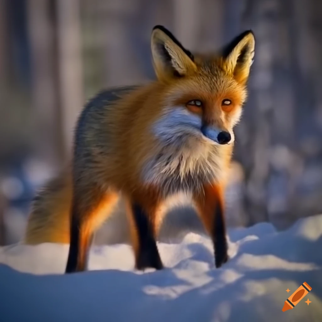 A magnificent Finnish Tulikettu, a fox with fur aflame, weaving through ...