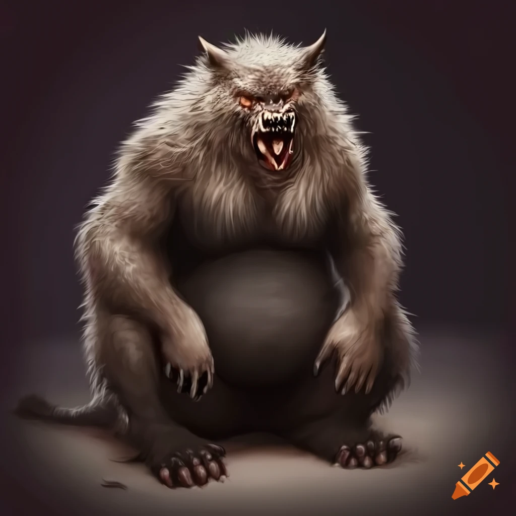 Large werewolf with huge and fat belly having a rest on Craiyon