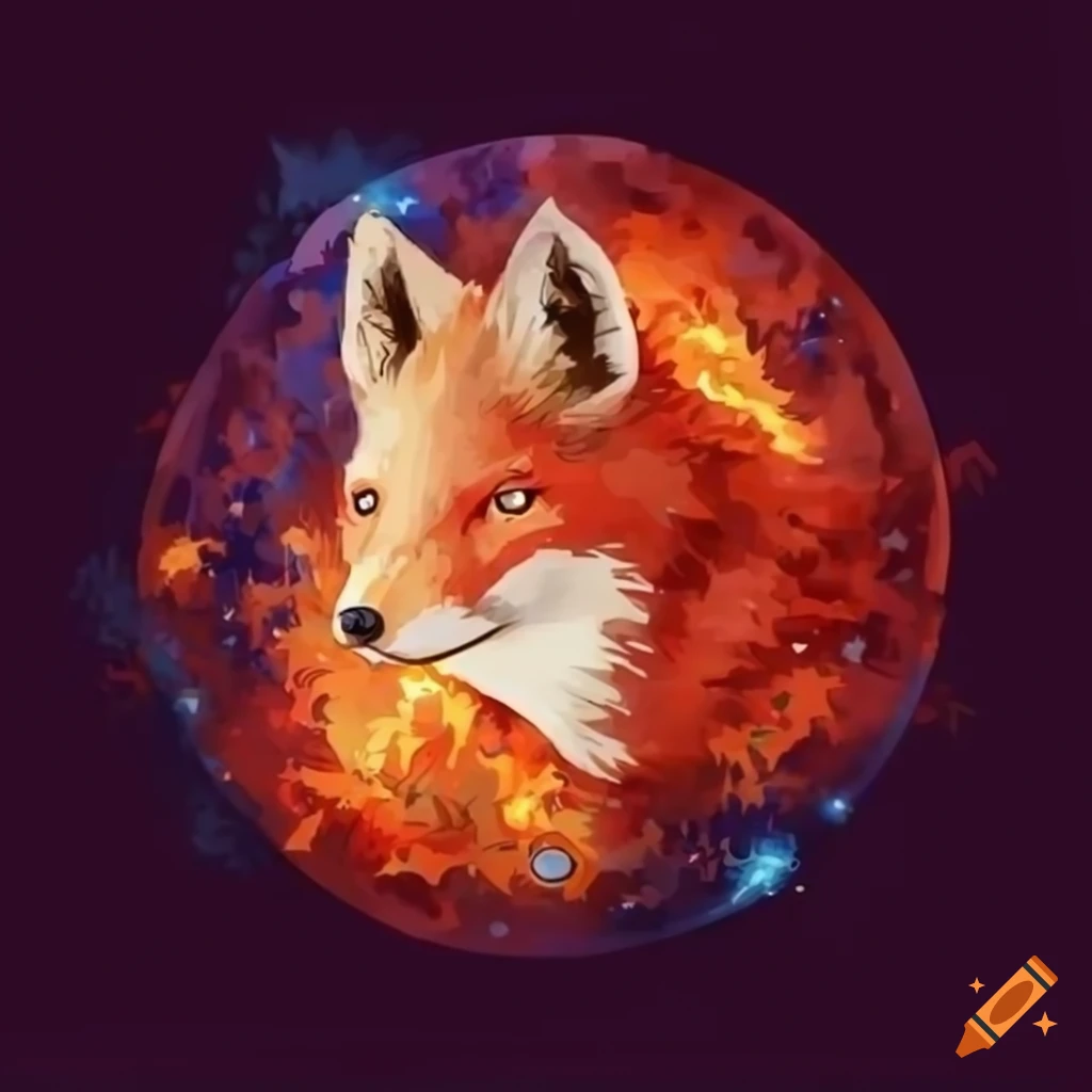 A magical fox vector circle of magic fire and ice