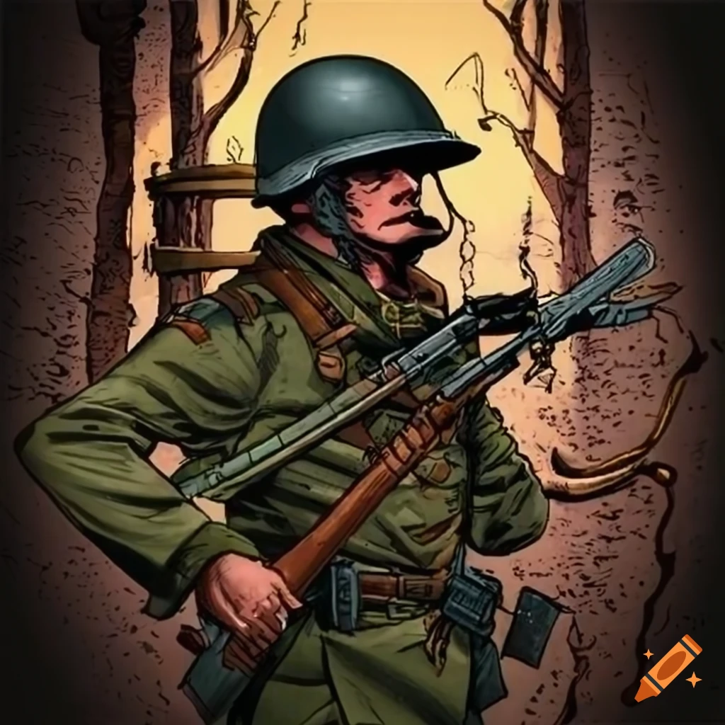 First world war soldier inked comic book style on Craiyon