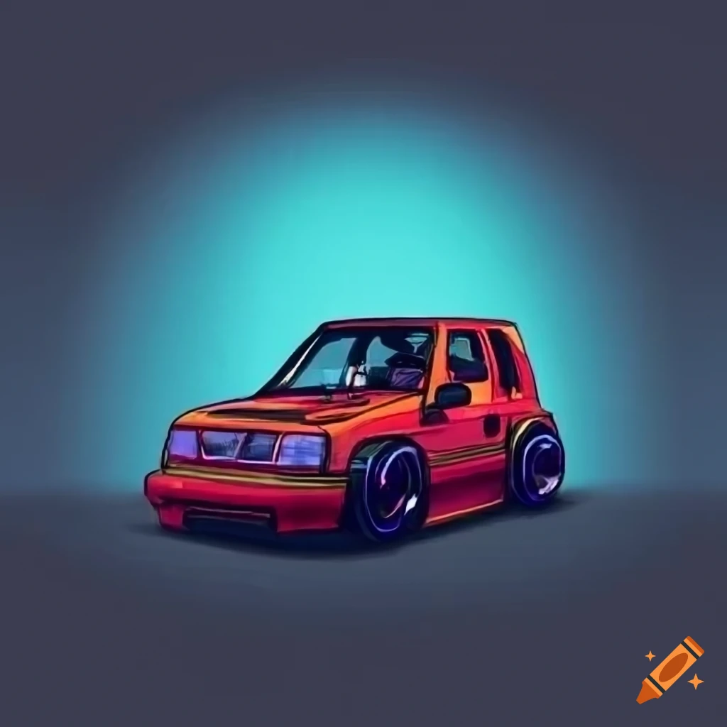 32 bit drawing of a slammed geo tracker on Craiyon