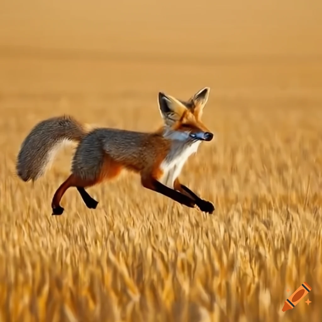 A graceful fox leaping gracefully across a field of golden wheat on Craiyon