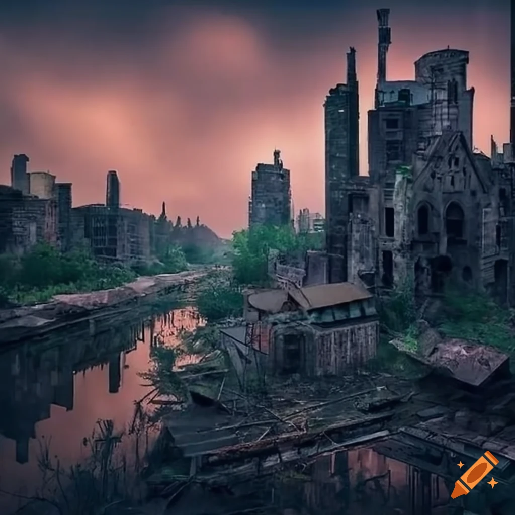 An abandoned city overtaken by nature and time on Craiyon