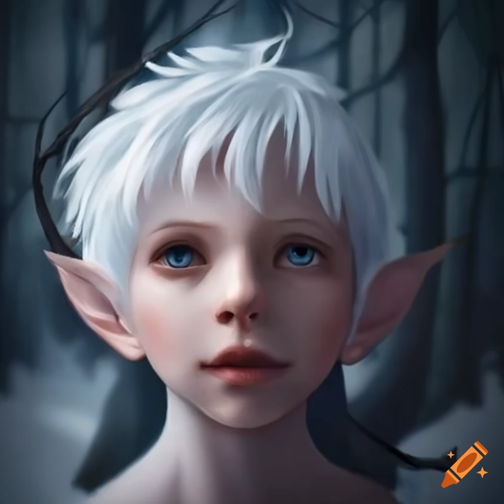 White haired boy woodland elf on Craiyon