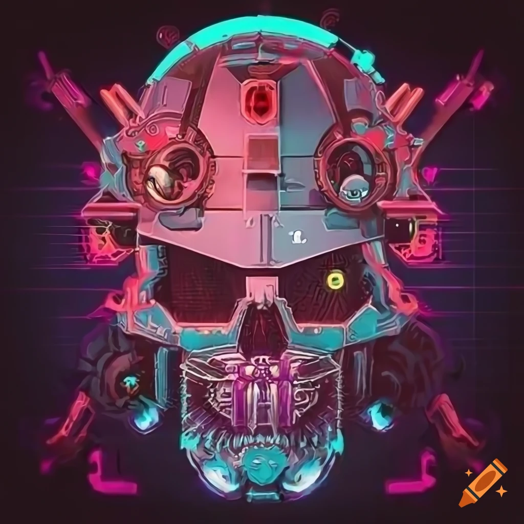 Adeptus mechanicus servo skull wearing a resperator. Synthwave art ...