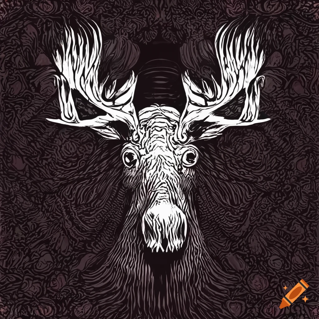 Portrait of a moose with psychedelic colored pattern background
