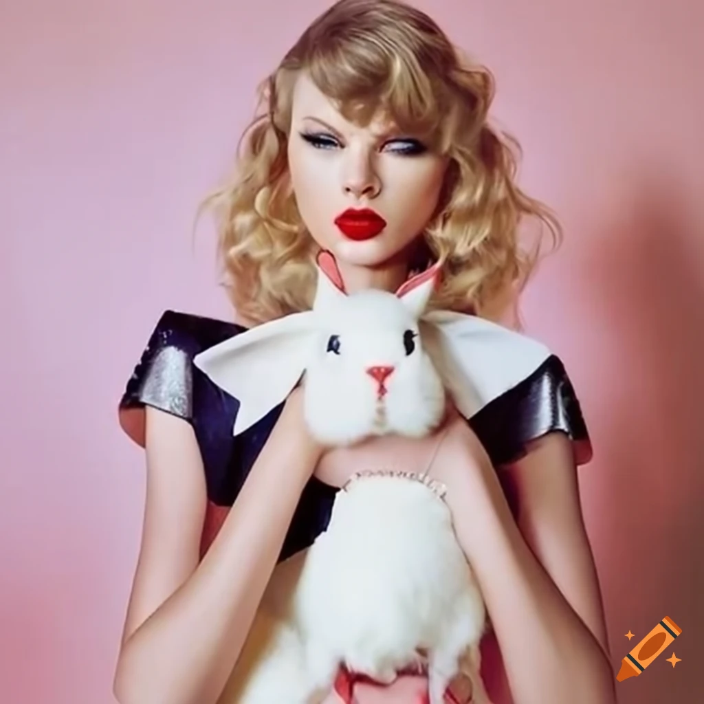 Taylor swift dressed as sailor moon and holding a white rabbit on Craiyon