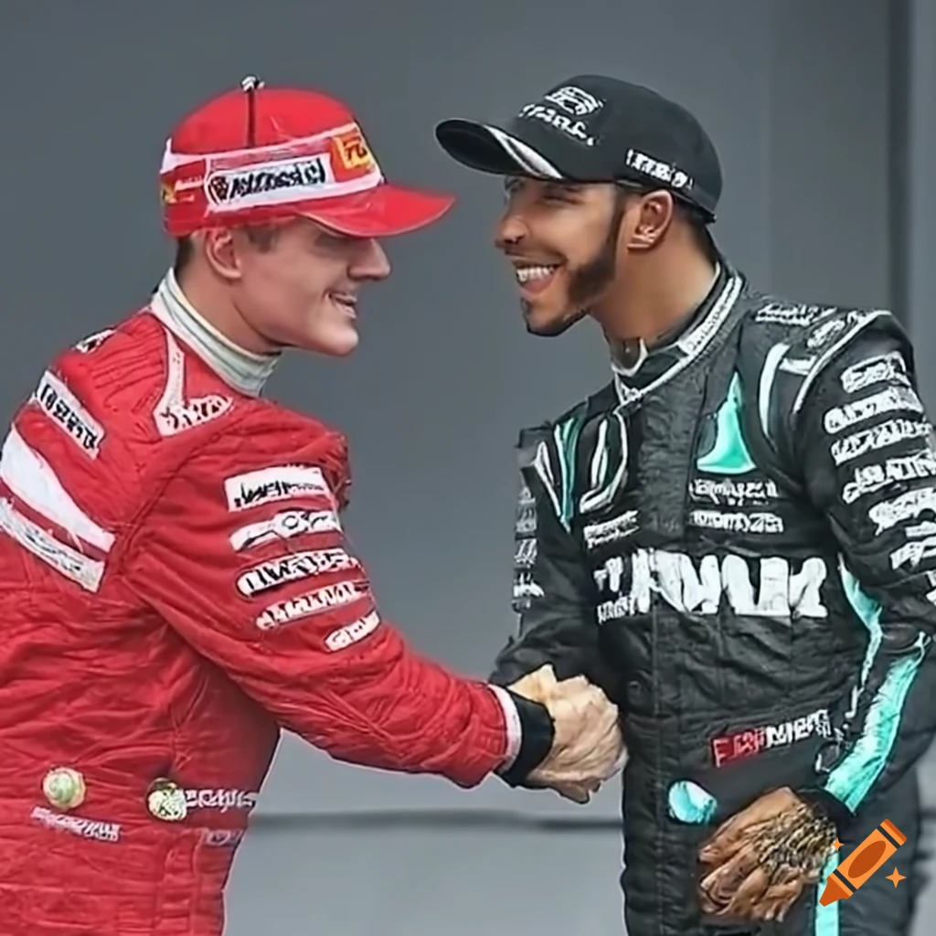 Michael Schumacher Shaking Hands With Lewis Hamilton both wearing their ...