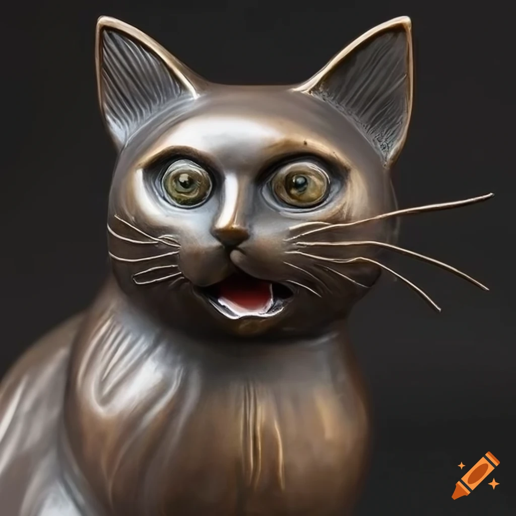 Tim burton style bronze cat statue, extremely long neck, souless eyes ...