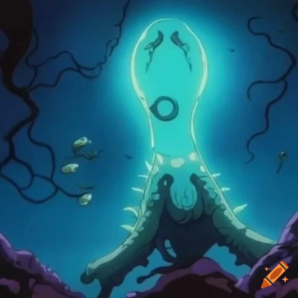 80-90's anime ova, underwater aquatic humanoid higher being ancient entity