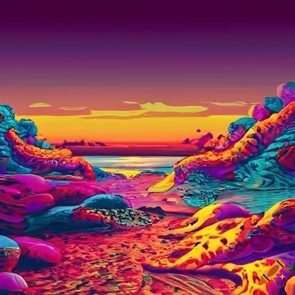 Psychedelic landscape beachfront on Craiyon