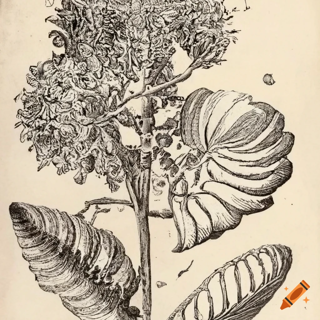 Ancient botanical engraving study on Craiyon