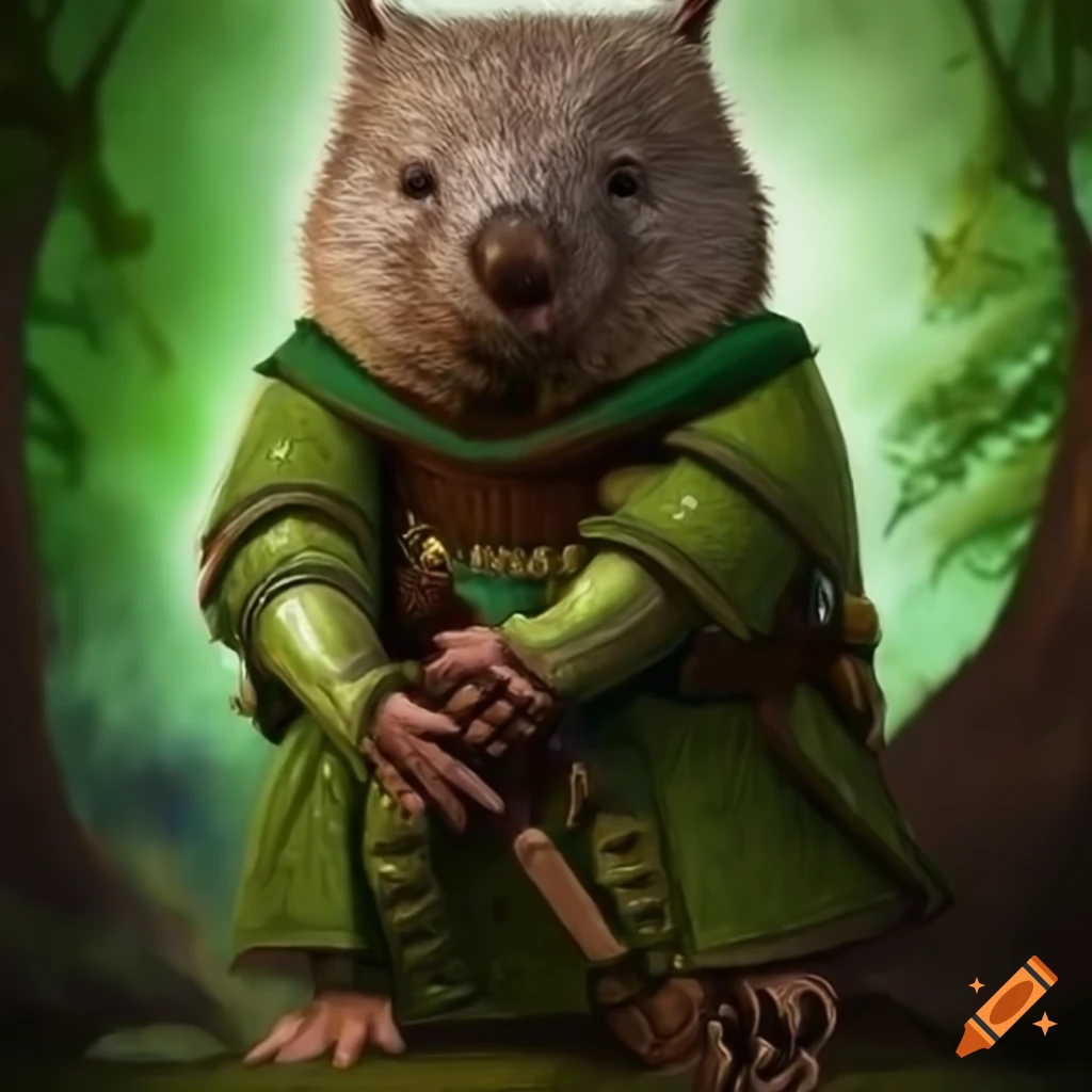 Wombat wearing green druid armor
