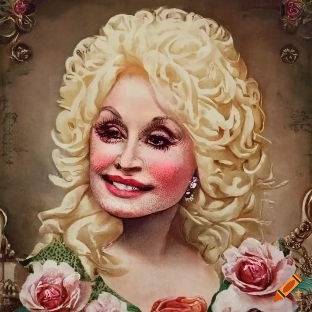 Dolly Parton as antique Victorian paper scrap clipping, with roses on ...