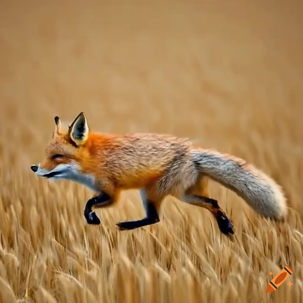 A graceful fox leaping gracefully across a field of golden wheat on Craiyon