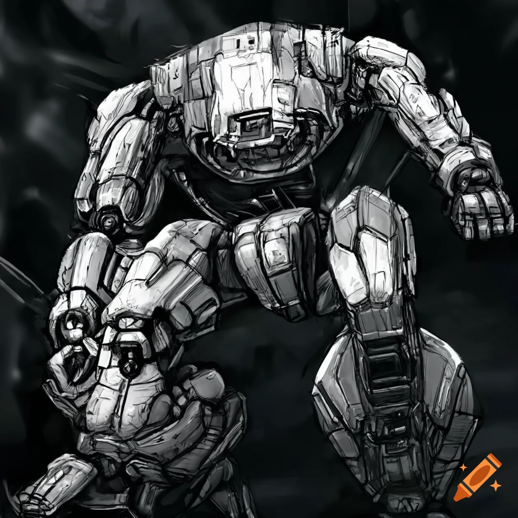 Mech black white on Craiyon