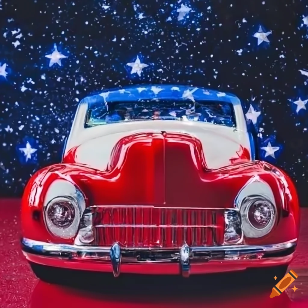 Red, white, and blue, patriotic concept car, with starry background