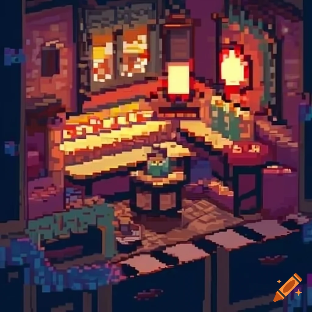 Pixel art, cozy bar