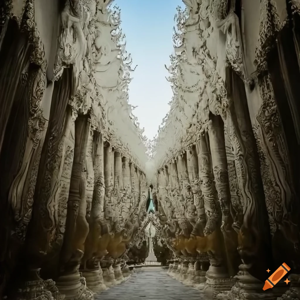The mesmerizing white temple of wat rong khun, thailand on Craiyon
