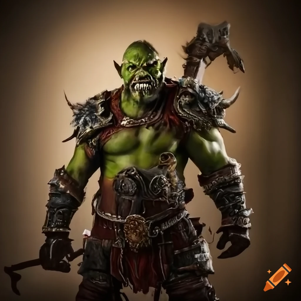 Portrait of an orc warchief, powerful and battle-hardened on Craiyon