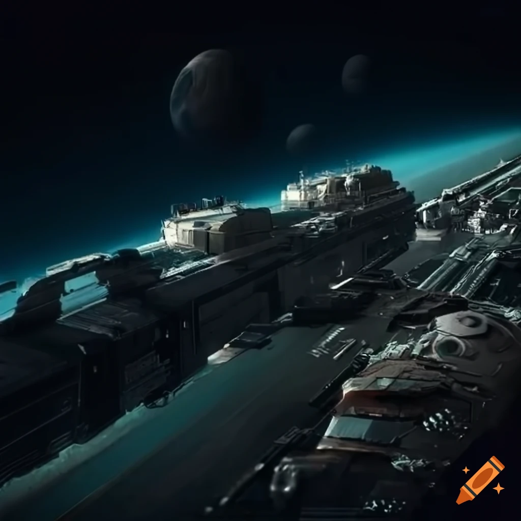 Sci-fi freighter entering a planetary cargo port on Craiyon