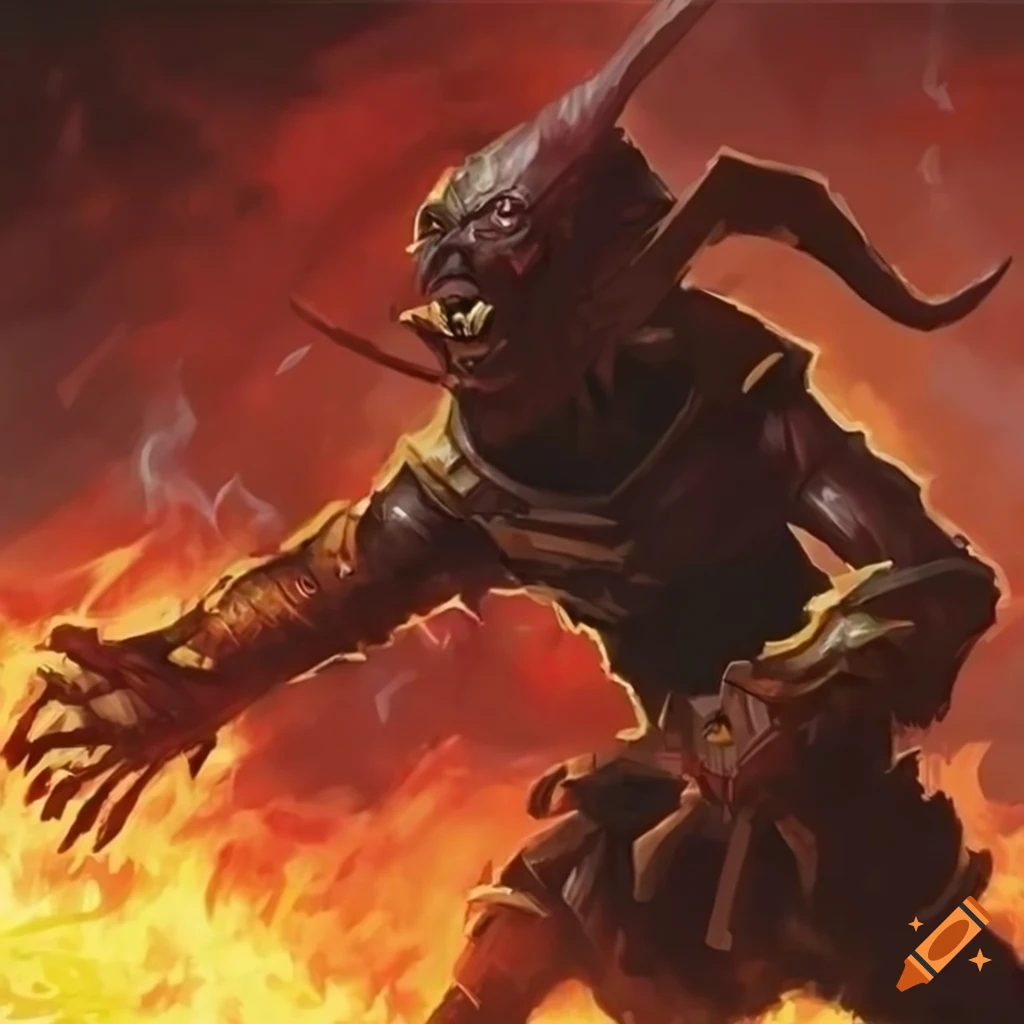 Mtg card art innistrad red goblin setting fire to something, thinking