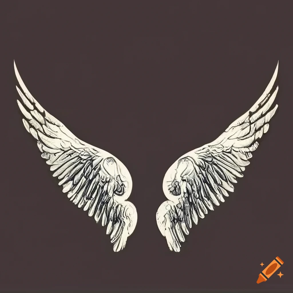 Angel wings with roman style and a moon behind