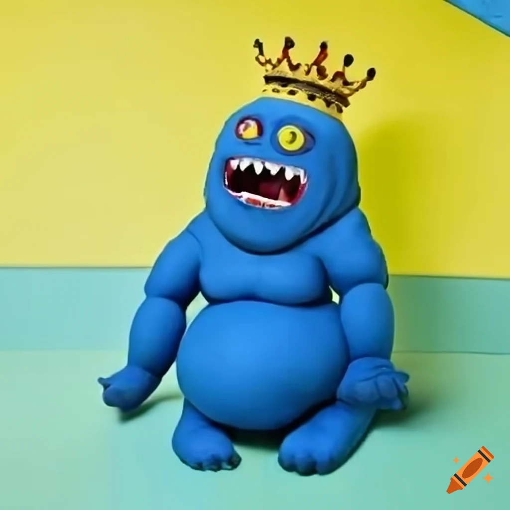 Big tall blue fat monster with big long arms and short legs and a round ...