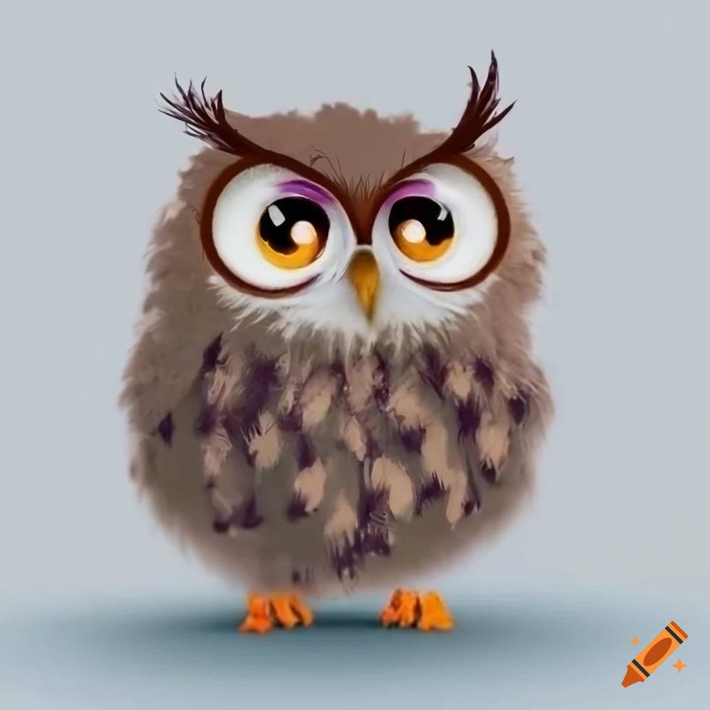 Fluffy owl ball with saucer eyes with white background