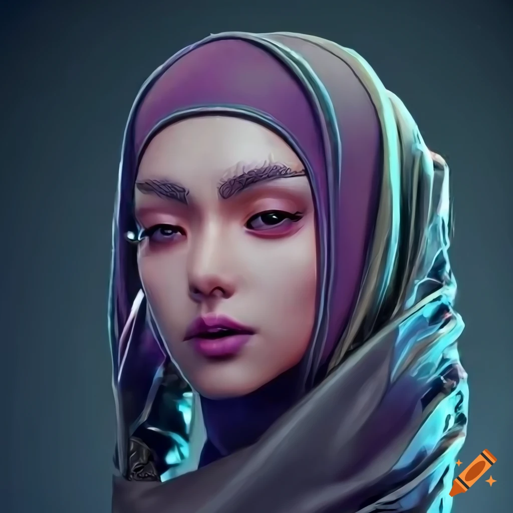Polymode style, HDR, a leather hijabi anime woman, 3d clay rendering ...