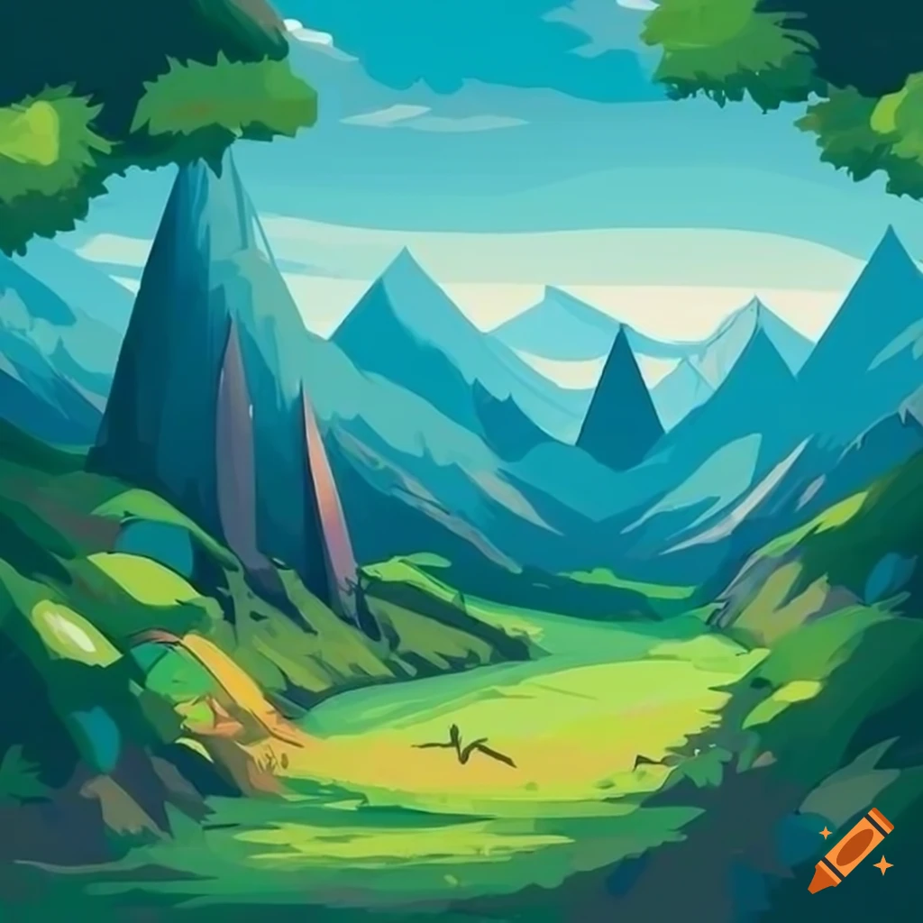 Nature landscape in style of pokemon series on Craiyon