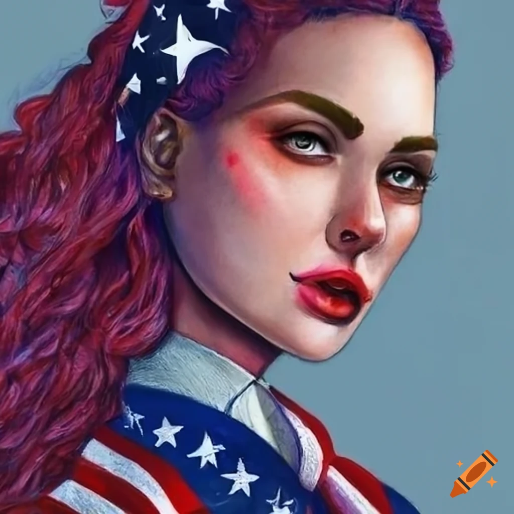 Female personified united states with stars and stripes on Craiyon
