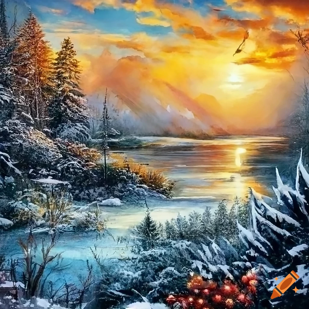 Seasons, winter, fall, spring, winter, fantasy art on Craiyon