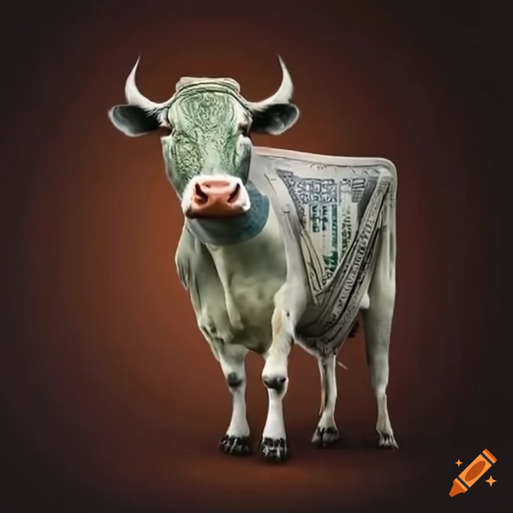 Cow coming out of hundred dollar bill on Craiyon