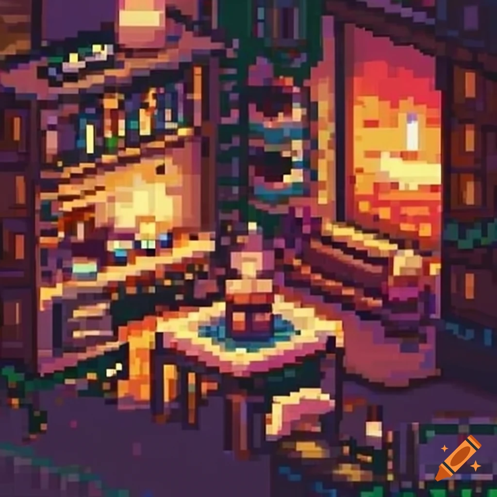 Pixel art, cozy bar