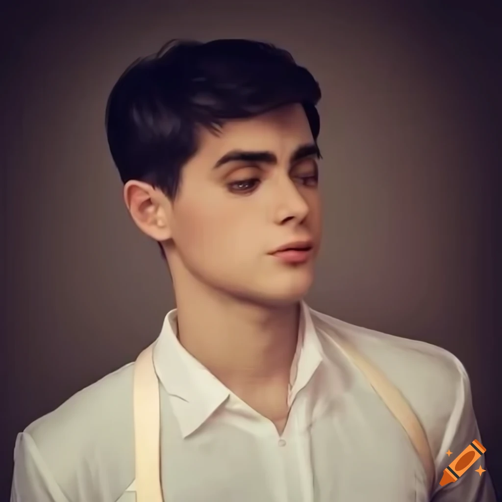 Handsome man with dark brown hair, focused green eyes, high cheekbones ...