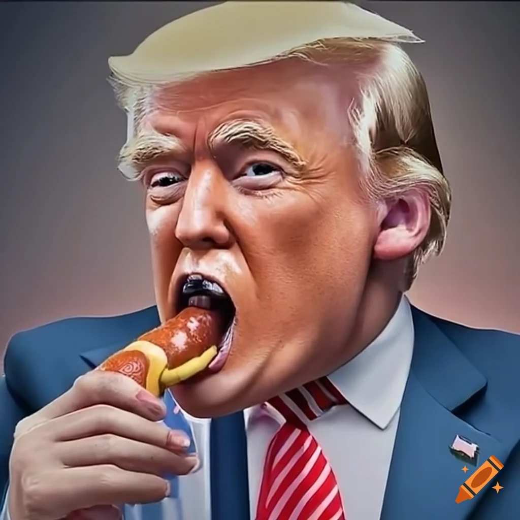 Donald trump eating hotdogs in hotdog eating contest