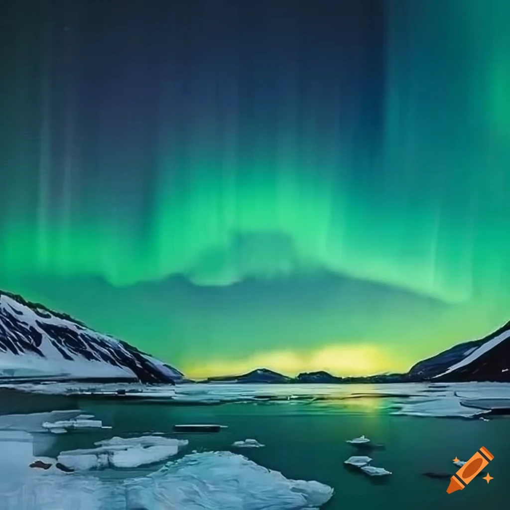 Vincent van gogh, northern light, fjord, frozen lake