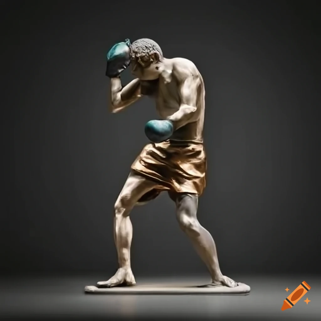 A sculpture performing a punch in a boxing stance