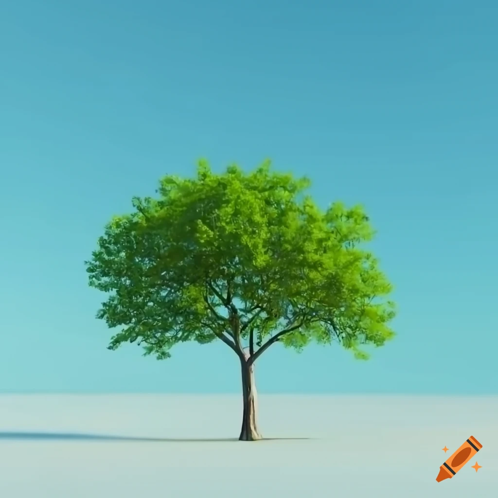 Simple and stylish green tree with branches and a light blue sky in the ...